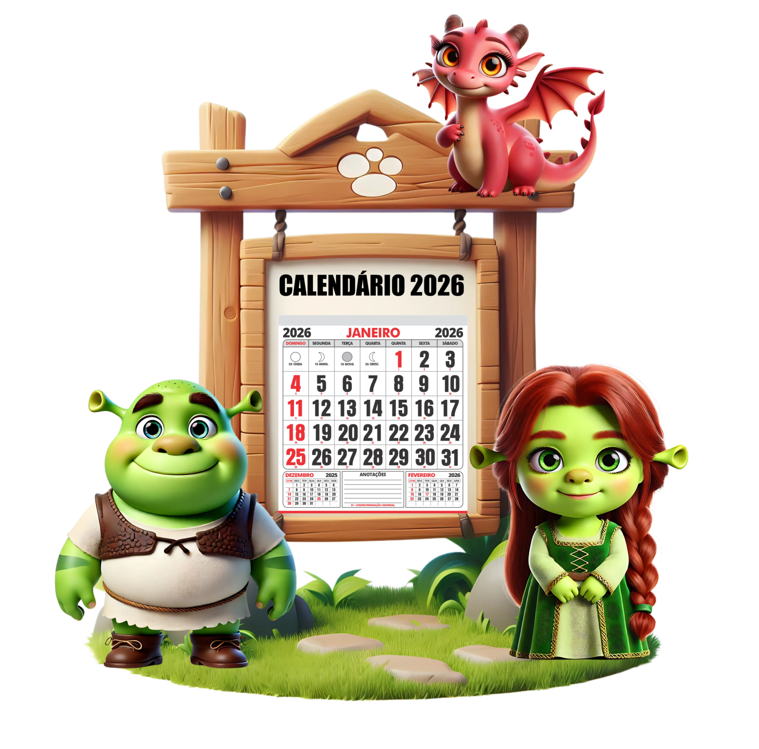 CALENDÁRIO SHREK 2026 – Loja Prof. Anna Tina